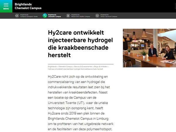 Artikel Brightlands: Hy2Care ontwikkelt injecteerbare hydrogel voor herstel van beschadigd ...